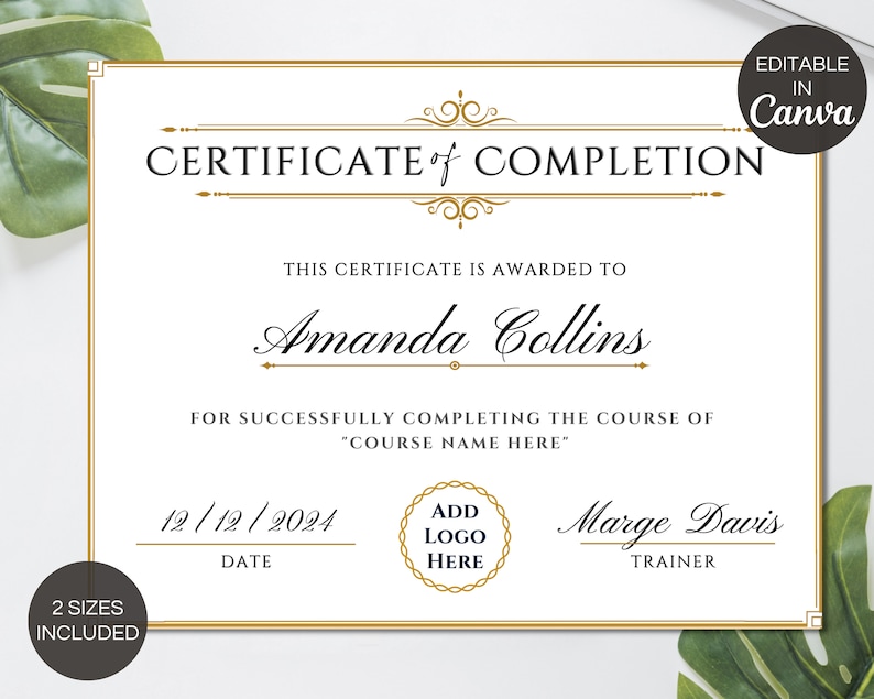 Certificate of Completion Template, Editable Course Award Training ...