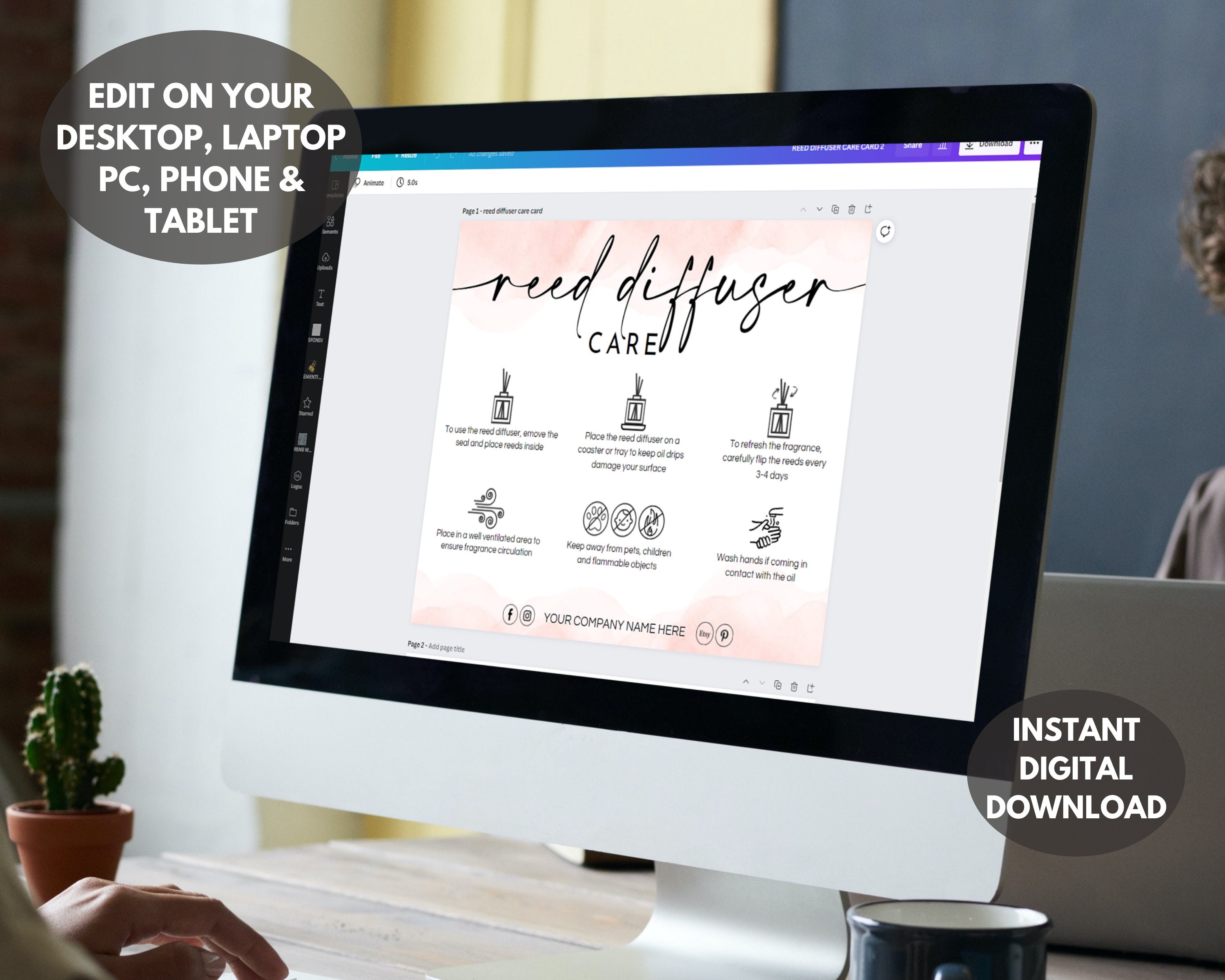 Reed Diffuser Care Card Template Editable Reed Diffuser Care - Etsy