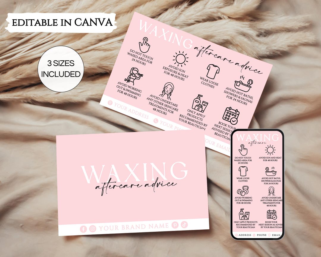 Waxing Aftercare Card, Editable Wax After Care Instructions ...