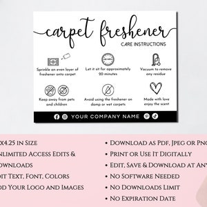 Carpet Freshener Care Card Template, Editable Rug Scented Powder Care ...