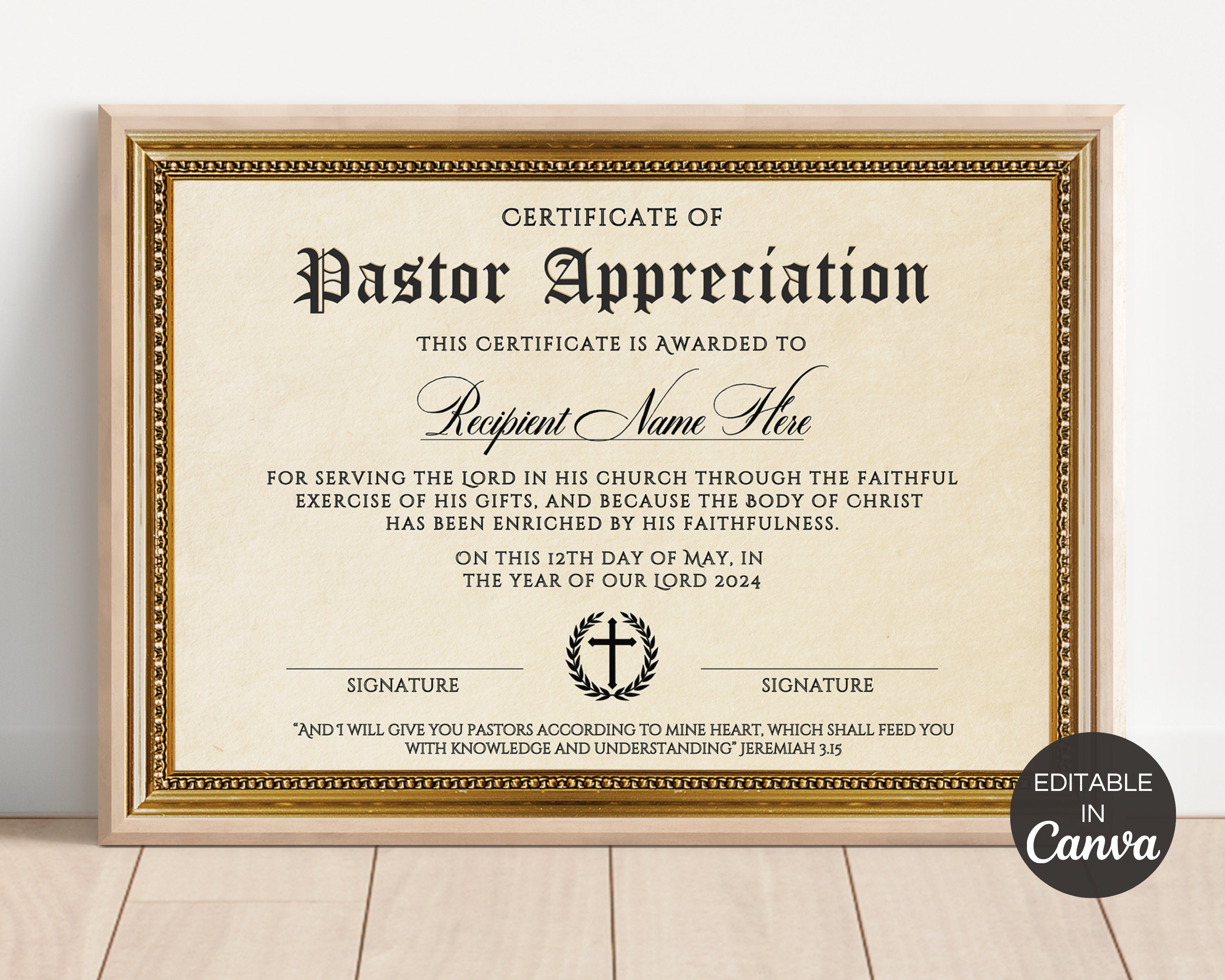 Religious Certificate Of Appreciation Certificate Pastor's