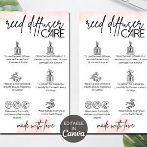 Reed Diffuser Care Card Canva Template, Editable Reed Diffuser Care ...