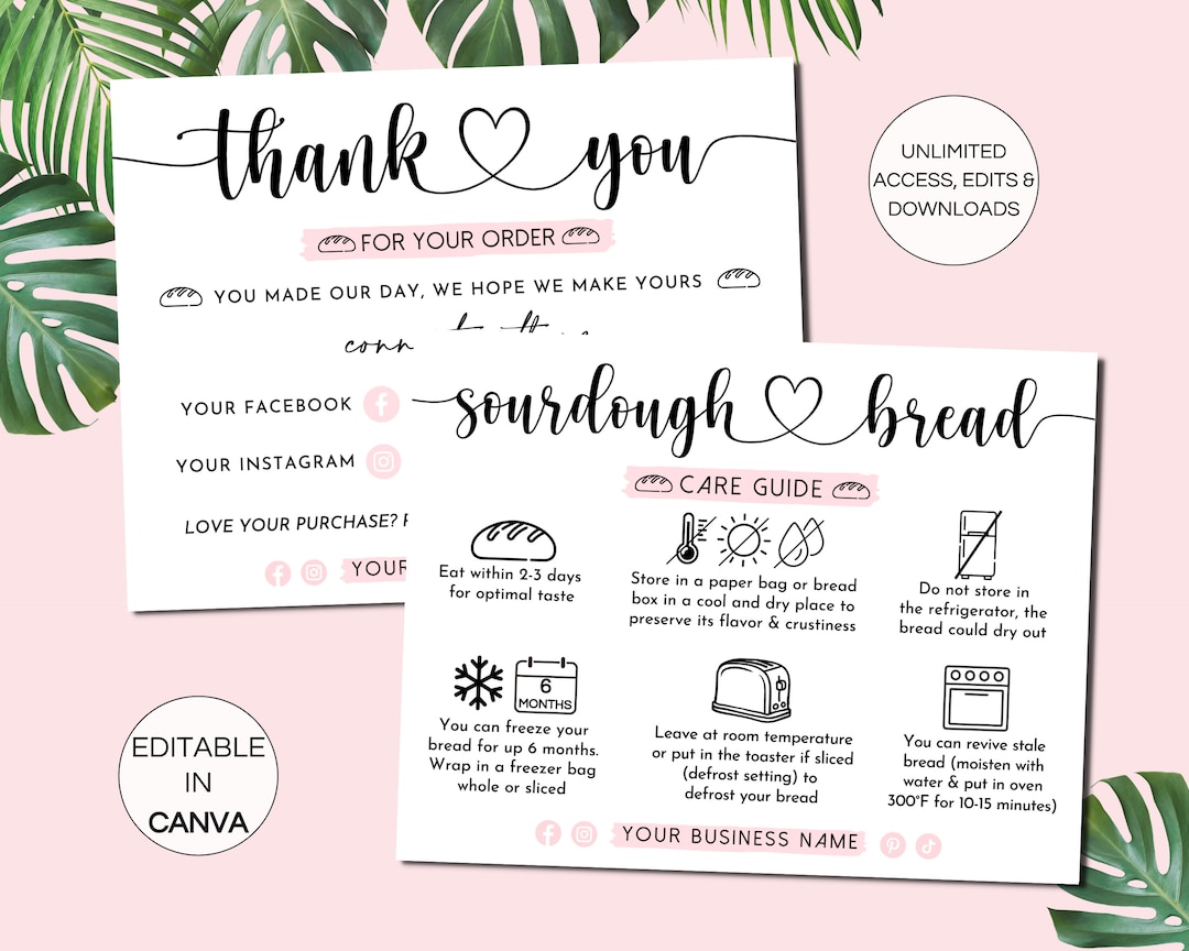 Sourdough Bread Care Card, Editable Sourdough Care Instructions ...