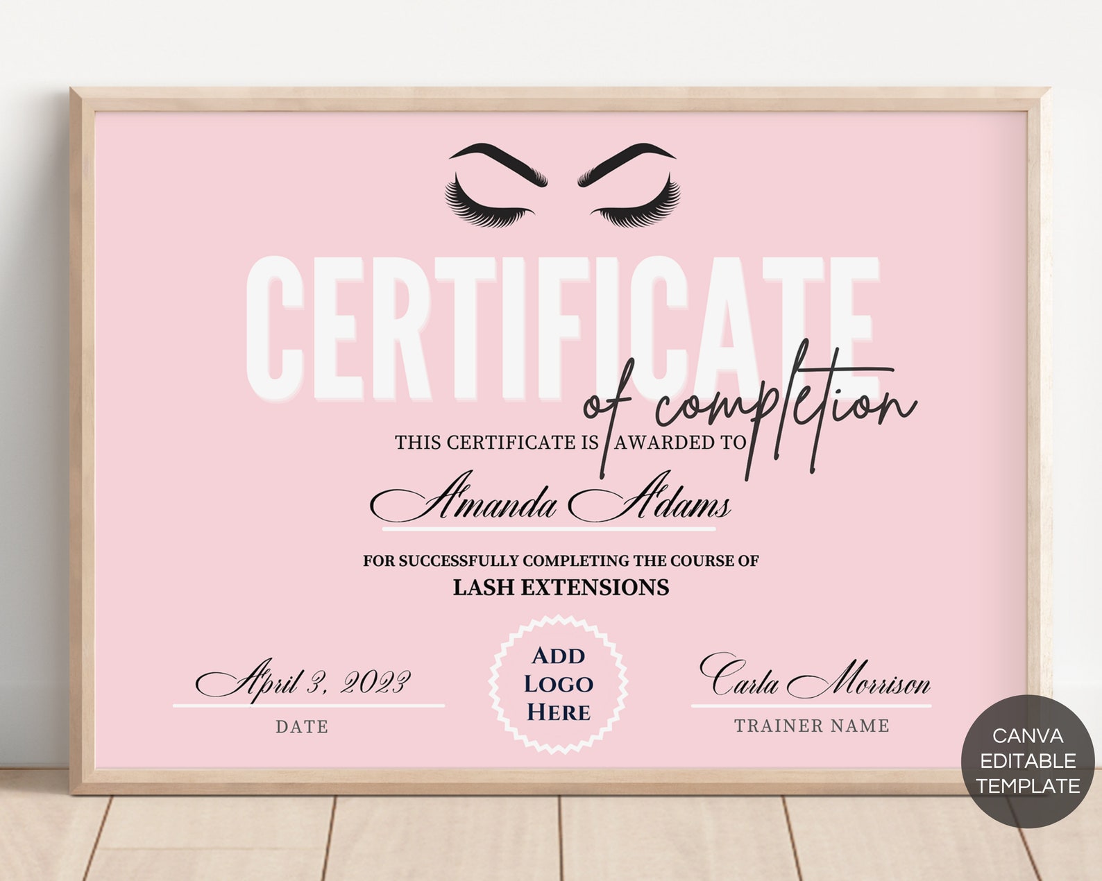 Lash Certificate of Completion Template, Editable Eyelash Certificate ...