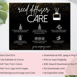 Reed Diffuser Care Card Template, Editable Reed Diffuser Care ...