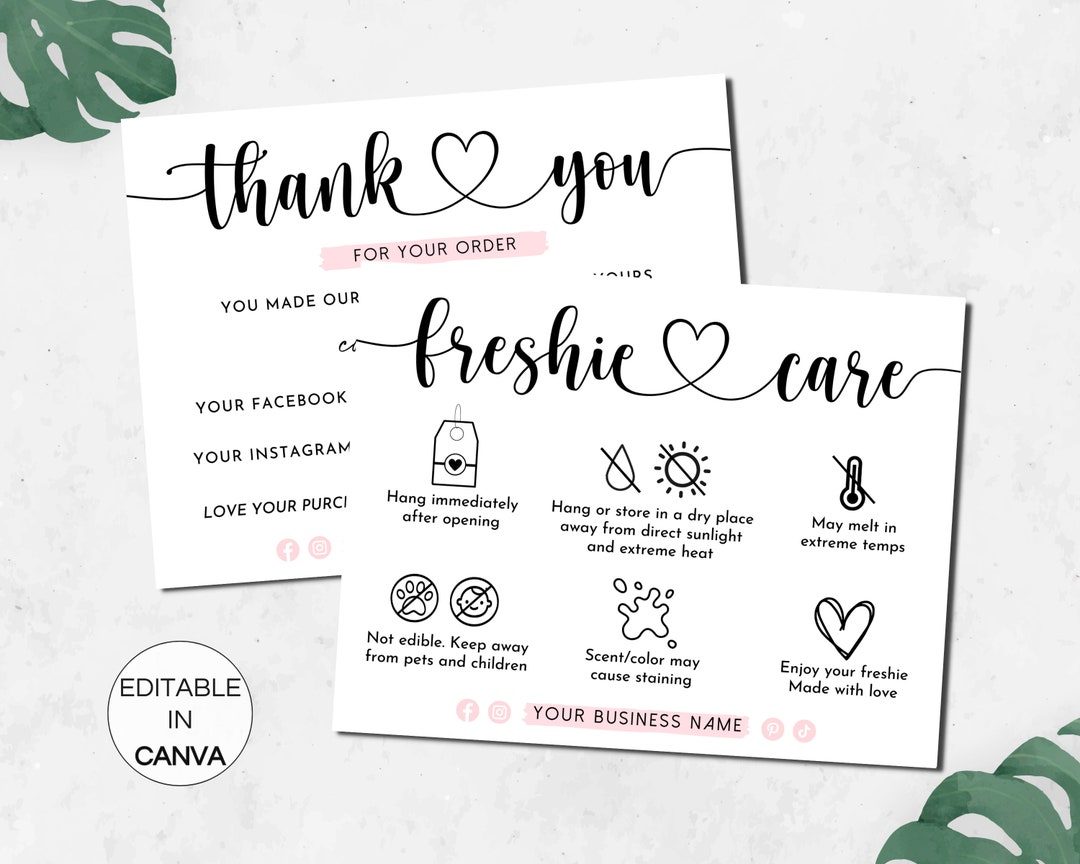 Editable Freshie Care Card Template, Printable Freshie Care ...