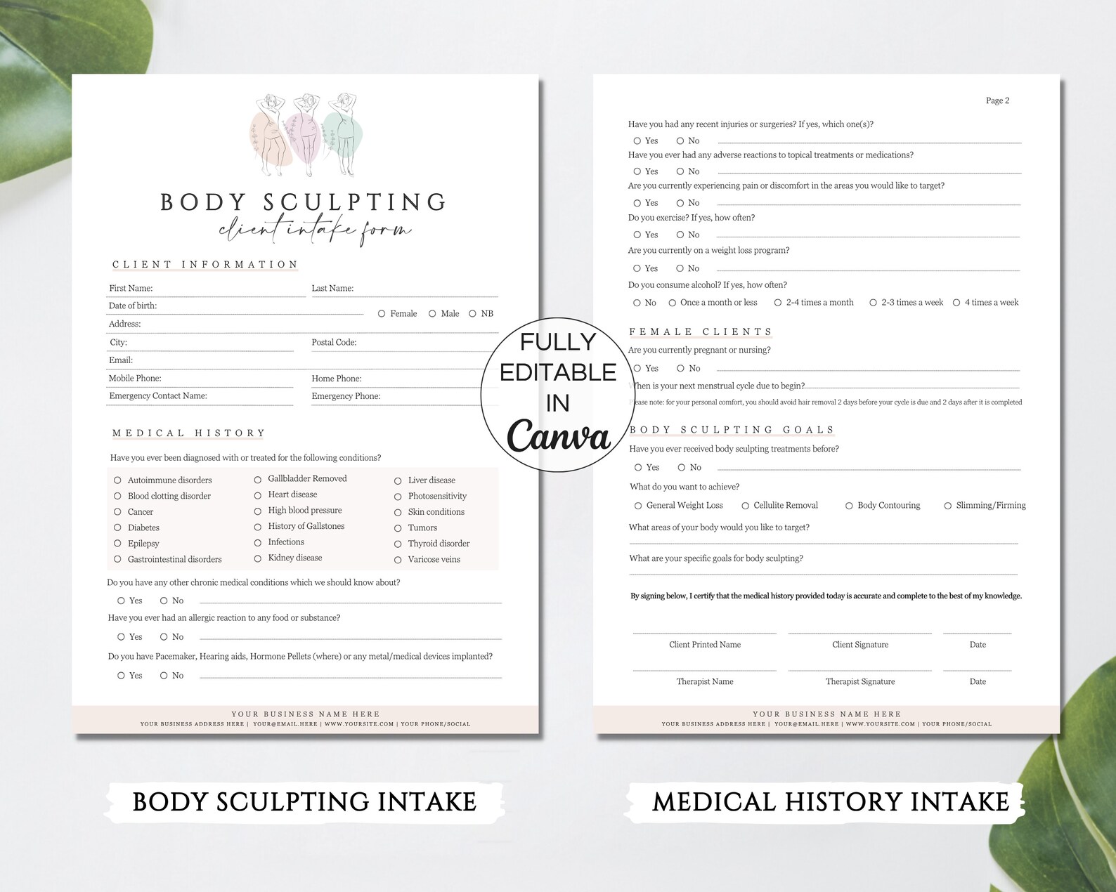 Body Sculpting Intake Forms Bundle, Editable Body Contouring ...