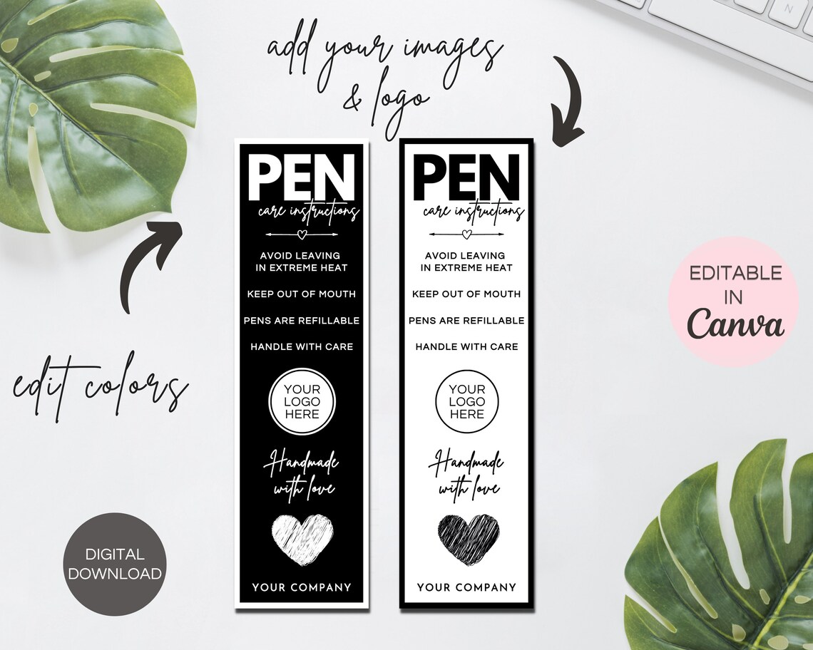 Pen Care Card Template, Editable Epoxy Pen Care Cards, Printable Gel ...