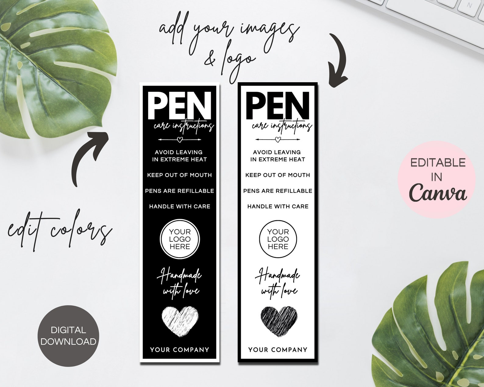 Pen Care Card Template, Editable Epoxy Pen Care Cards, Printable Gel ...