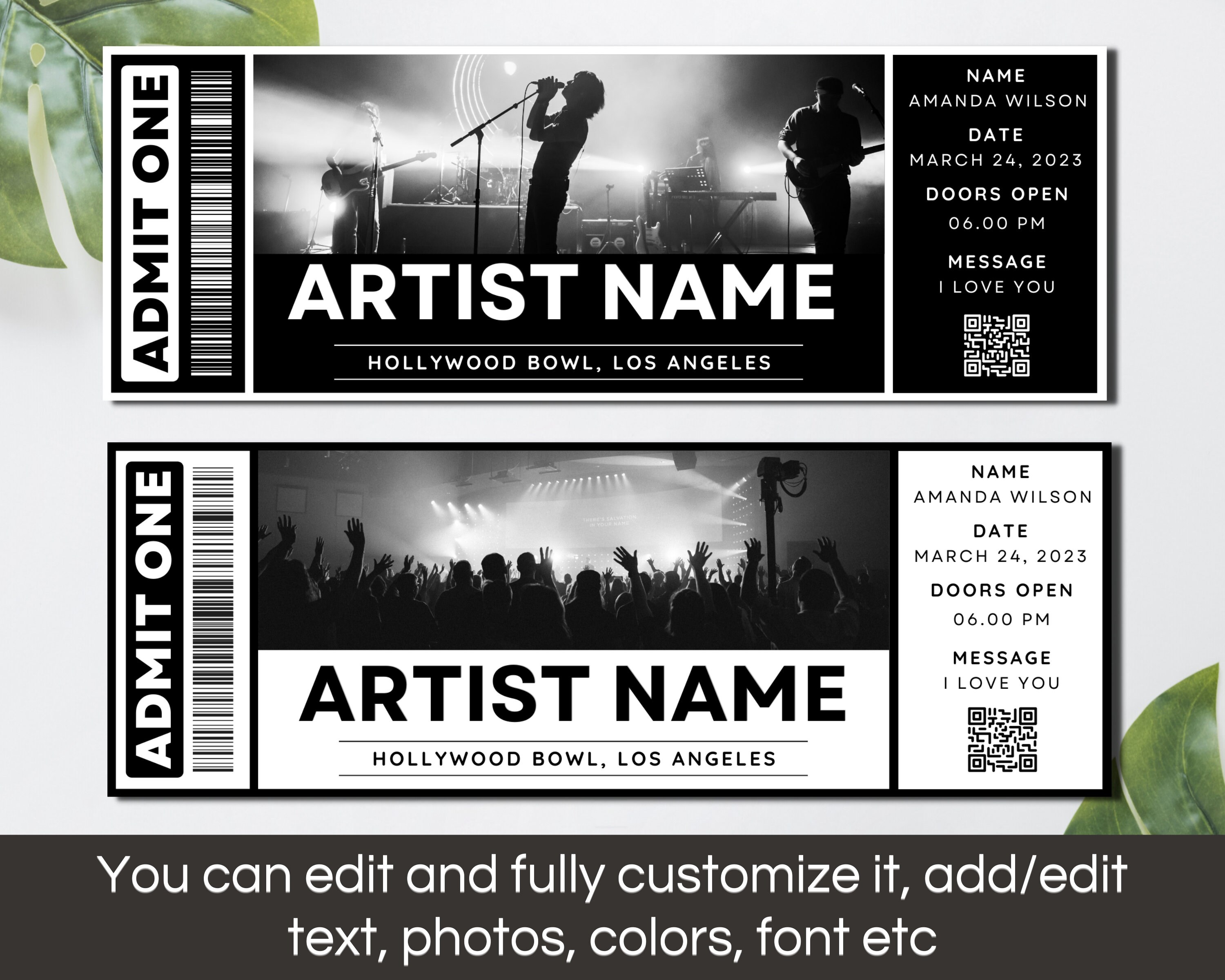 Editable Concert Ticket Template Printable Event Ticket - Etsy
