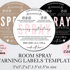 Room Spray Warning Label Canva Template, Editable Spray Caution Labels ...