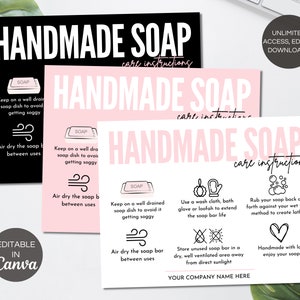 Handmade Soap Care Card Template, Editable Soap Care Cards, Printable ...