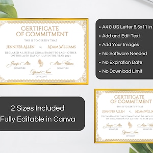 Commitment Certificate Template, Editable Certificate of Commitment ...