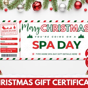 Christmas Spa Gift Coupon Template Editable Spa Day Gift - Etsy