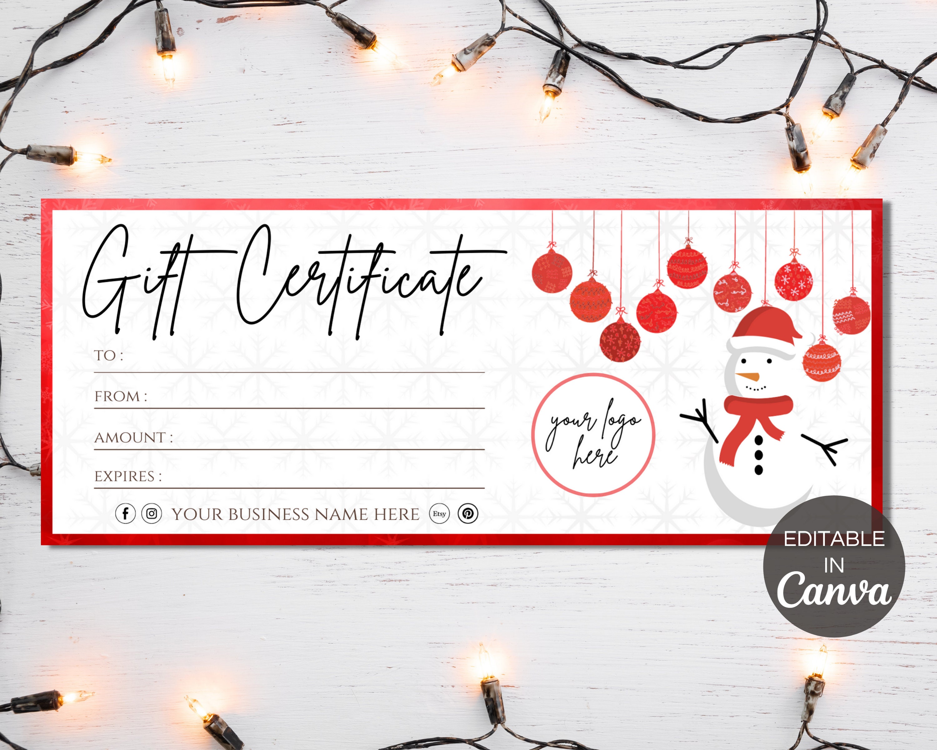 Printable Christmas Gift Certificate Template, Editable Christmas Gift ...