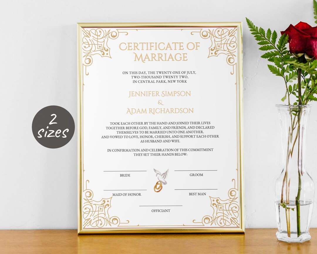 Editable Marriage Certificate Template, Printable Wedding Certificate ...