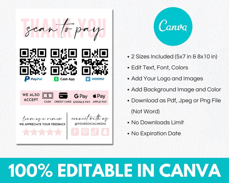 Editable QR Code Sign Canva Template Printable Scan to Pay - Etsy