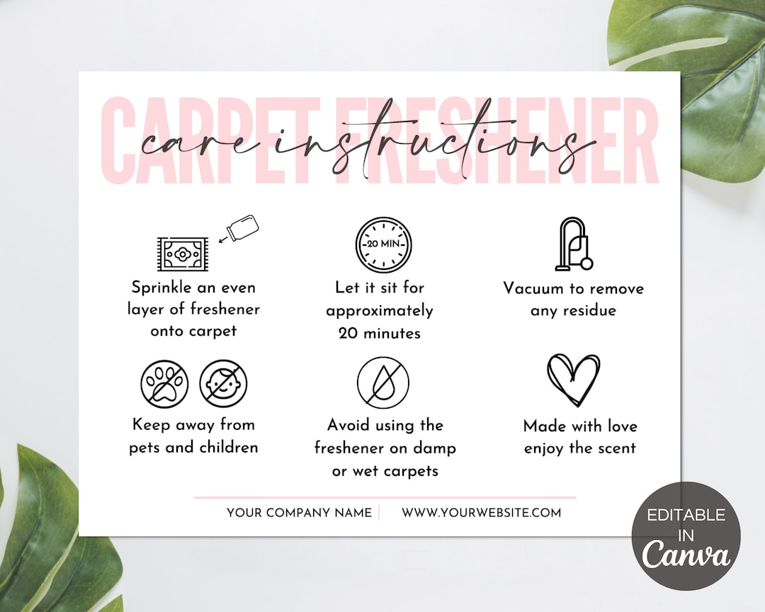 Editable Carpet Freshener Care Card, Printable Rug Scented Powder Care ...