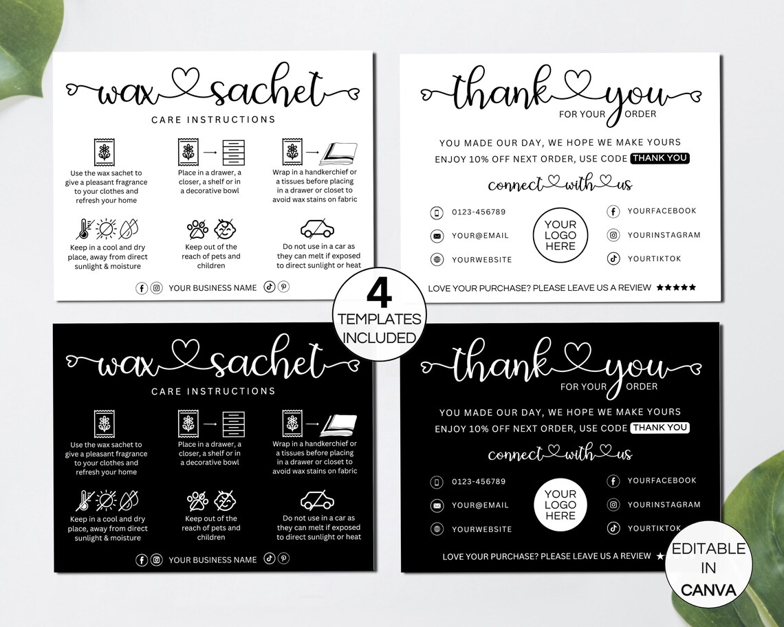 Wax Sachet Care Card, Printable Wax Air Freshener Instructions Cards ...