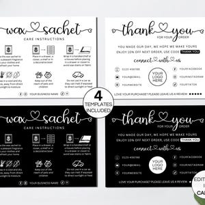 Wax Sachet Care Card Template, Editable Wax Sachet Care Instructions ...