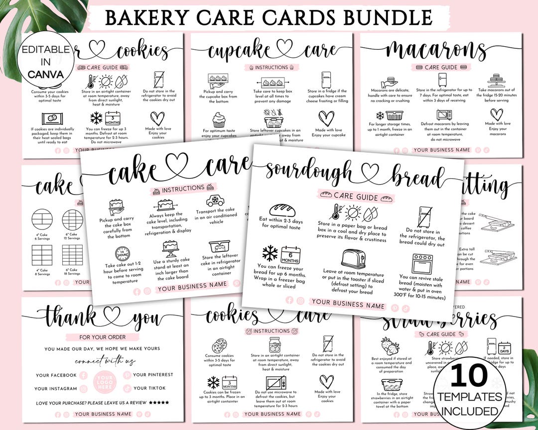 Bakery Business Care Cards Bundle, Editable Bakery Small Business Care ...