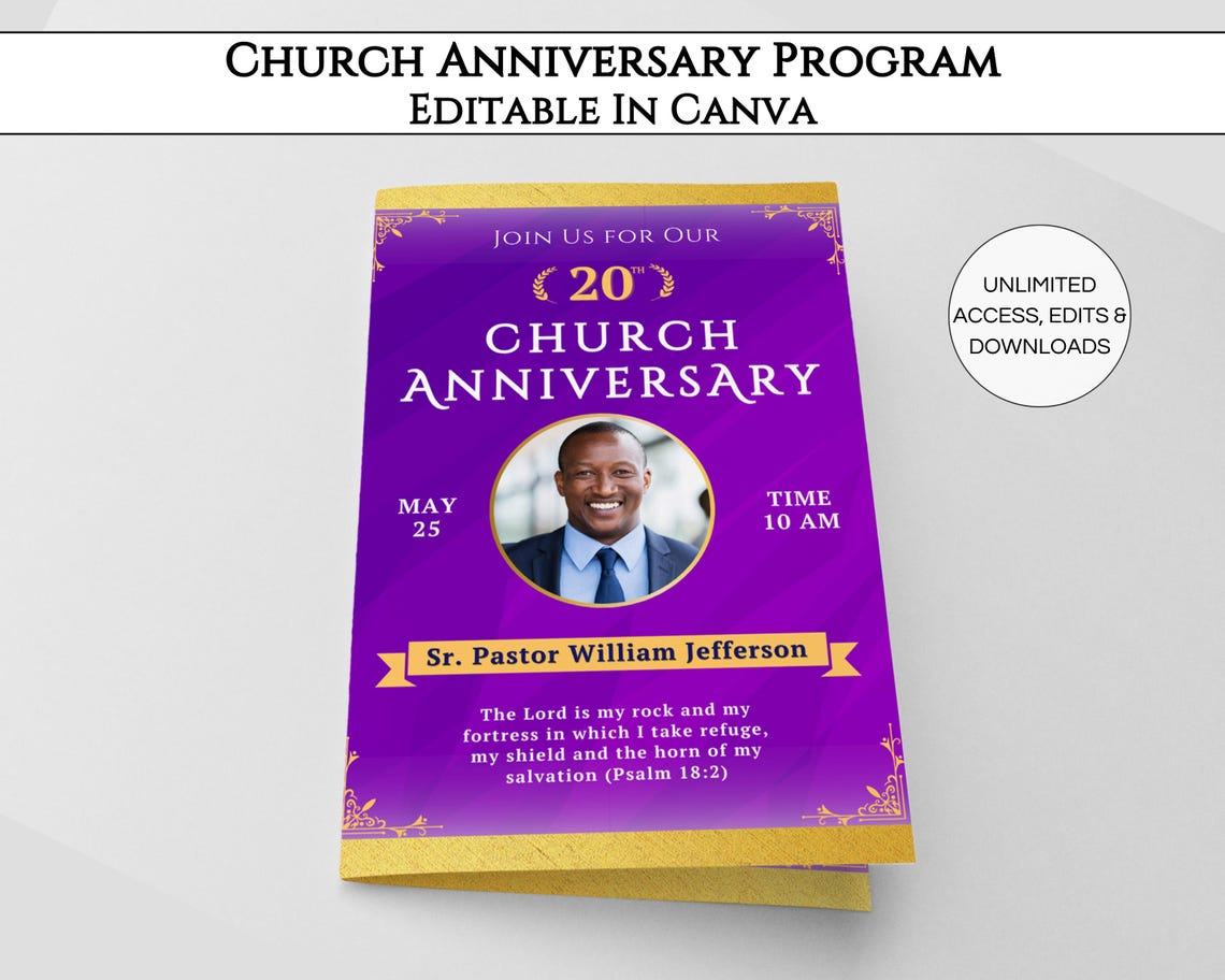 Church Anniversary Program Canva Template, Editable 8 Pages DIY ...