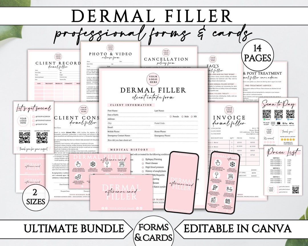 Dermal Filler Client Intake Form, Editable Filler Medical Spa Forms ...