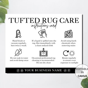 Tufted Rugs Care Card Template, Editable Tufted Rug Care Instructions ...