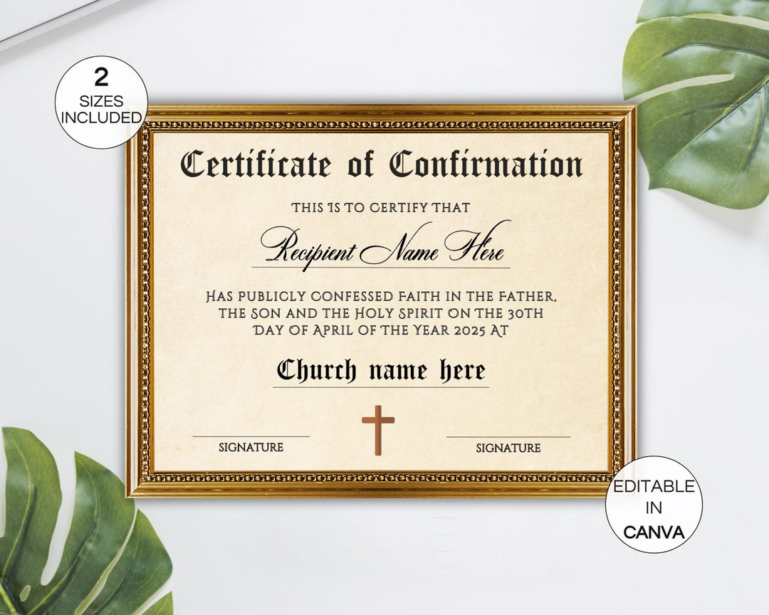 Certificate of Confirmation Template, Editable Religious Confirmation ...