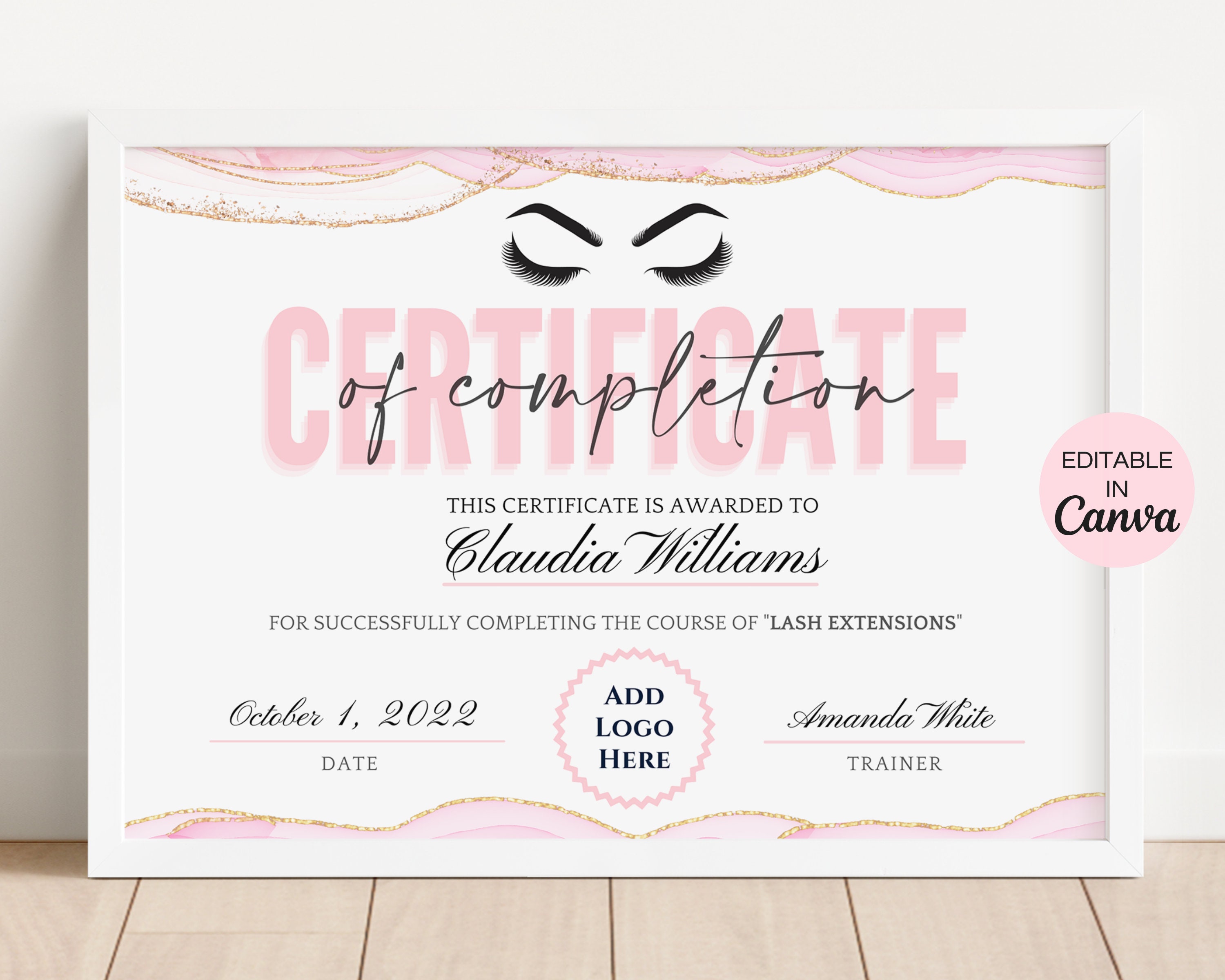 Lash Certificate of Completion Editable Template Lash - Etsy