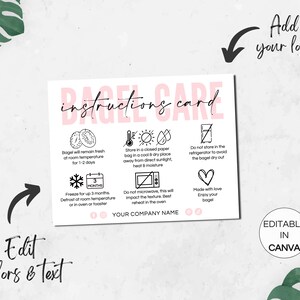 Bagel Care Card Template, Editable Bagel Care Instructions, Printable ...