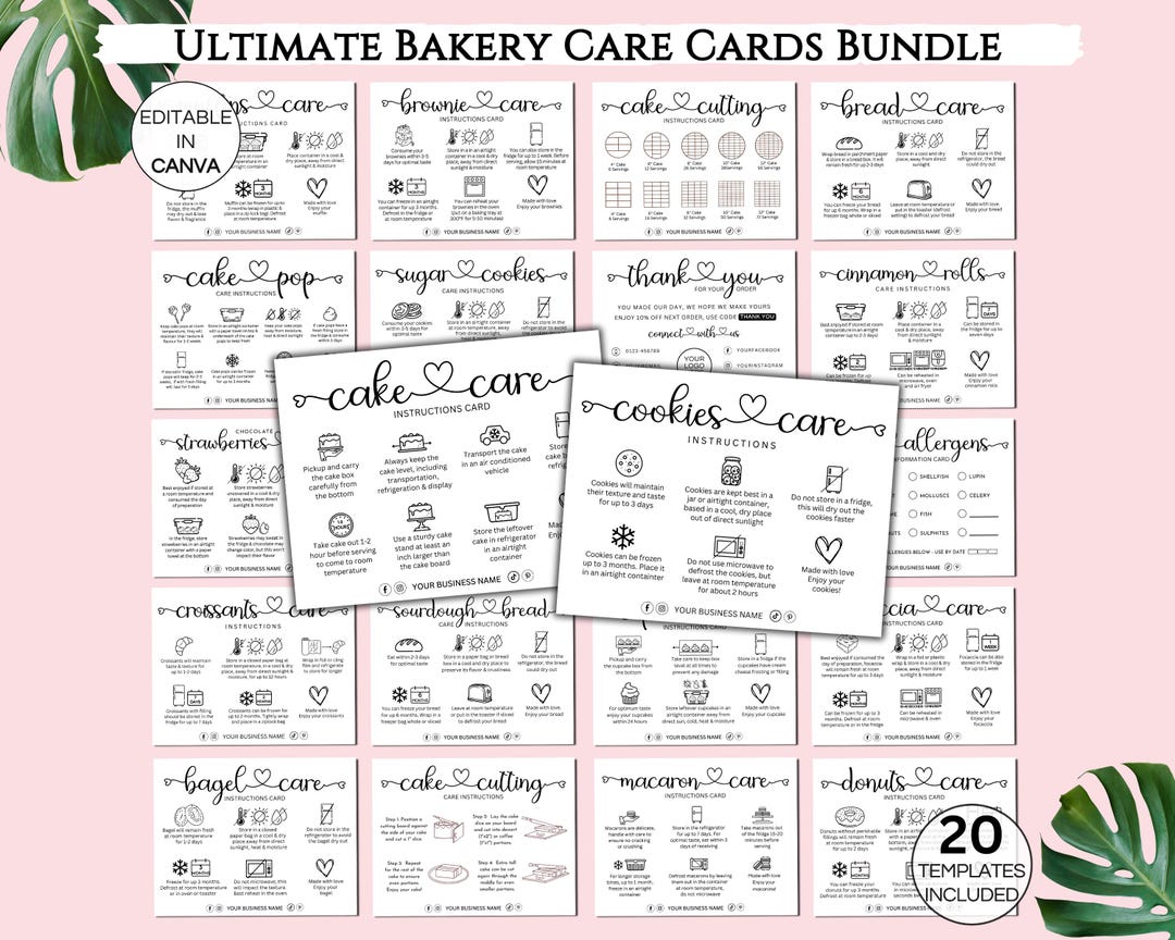 Bakery Business Care Cards Bundle, Editable Bakery Small Business Care ...