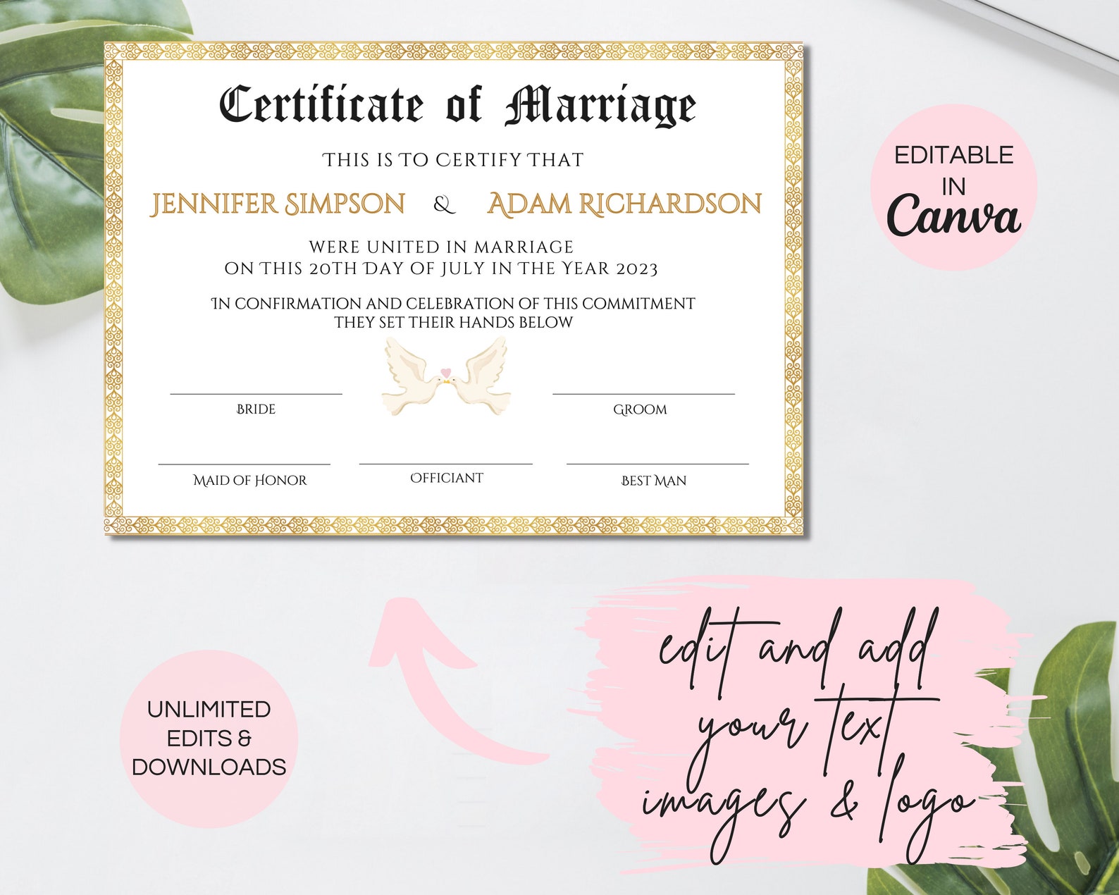 Certificate of Marriage, Custom Marriage Certificates, Printable ...