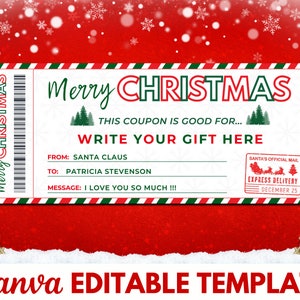 Christmas Coupon Template, Editable Christmas Gift Certificate ...