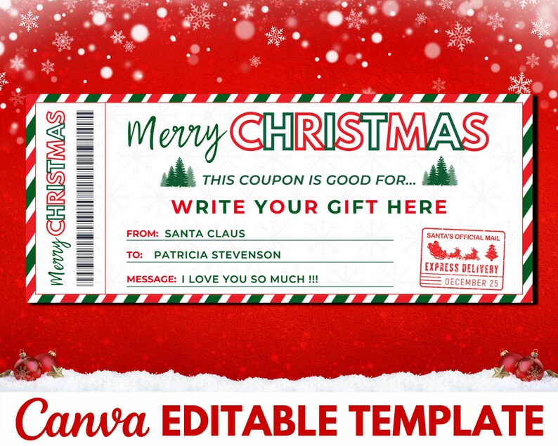 Christmas Coupon Template, Editable Christmas Gift Certificate ...