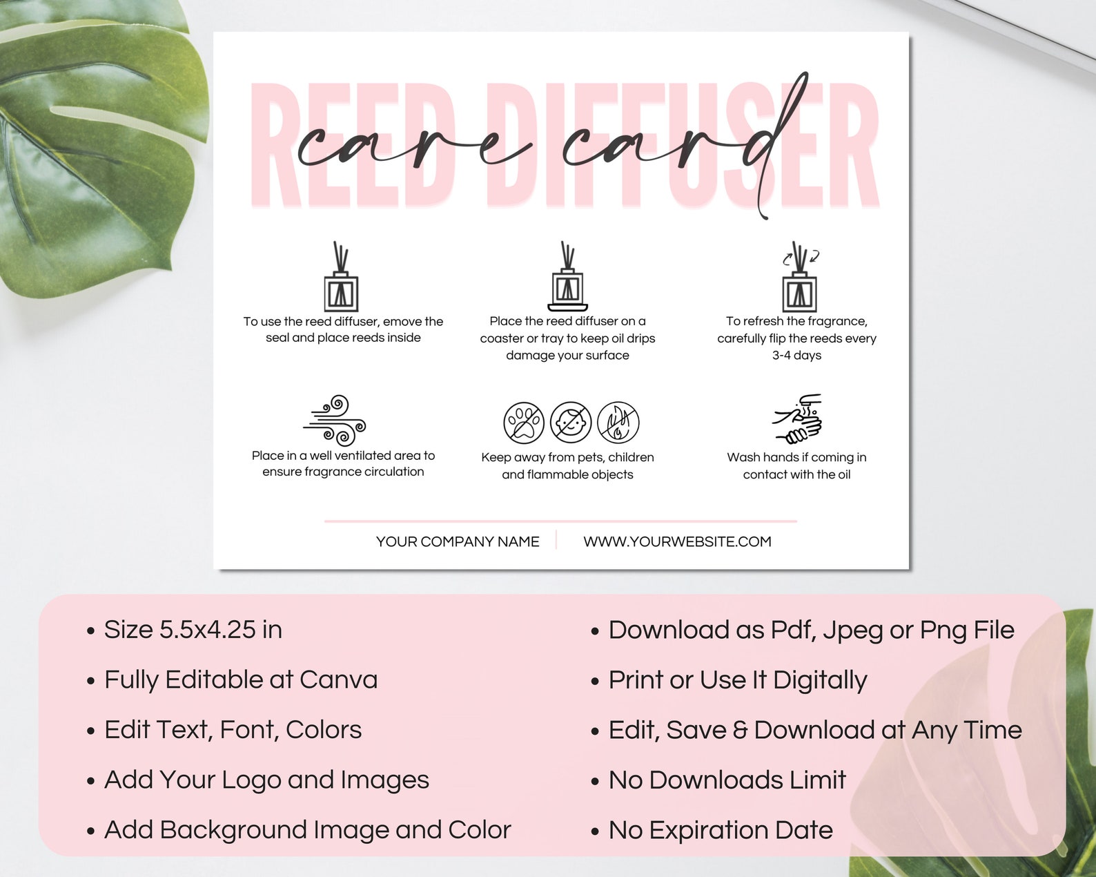 Reed Diffuser Care Card Template Editable Reed Diffuser Care | Etsy