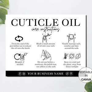 Cuticle Oil Care Card, Printable Nails Oil Application Guide, Editable ...