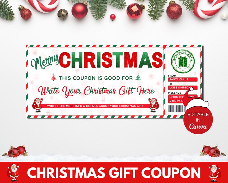 Christmas Gift Coupon Template, Editable Christmas Gift Certificate ...
