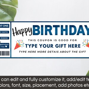 Happy Birthday Gift Certificate, Printable Custom Birthday Coupon ...