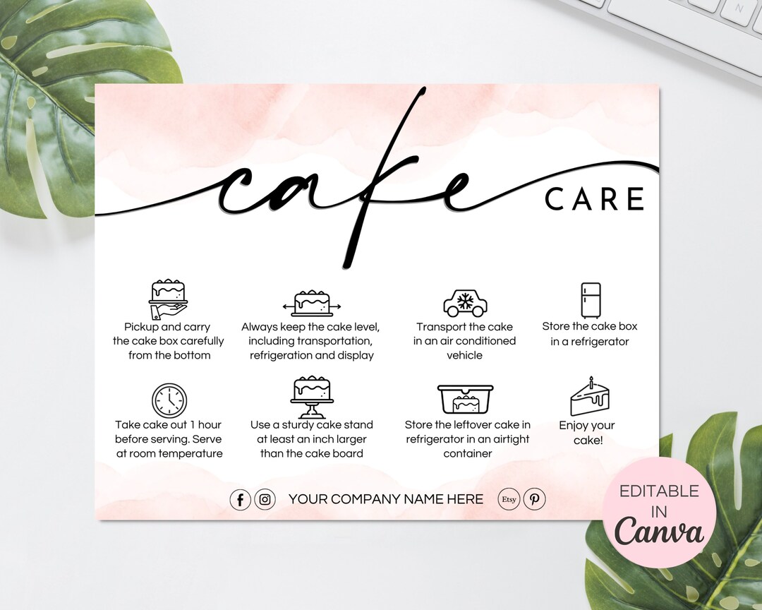 Editable Cake Care Card, Printable Cake Care Guide, Minimalist Wedding ...