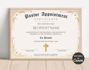 Editable Appointment Certificate, Printable Bishop Pastor Appointed ...
