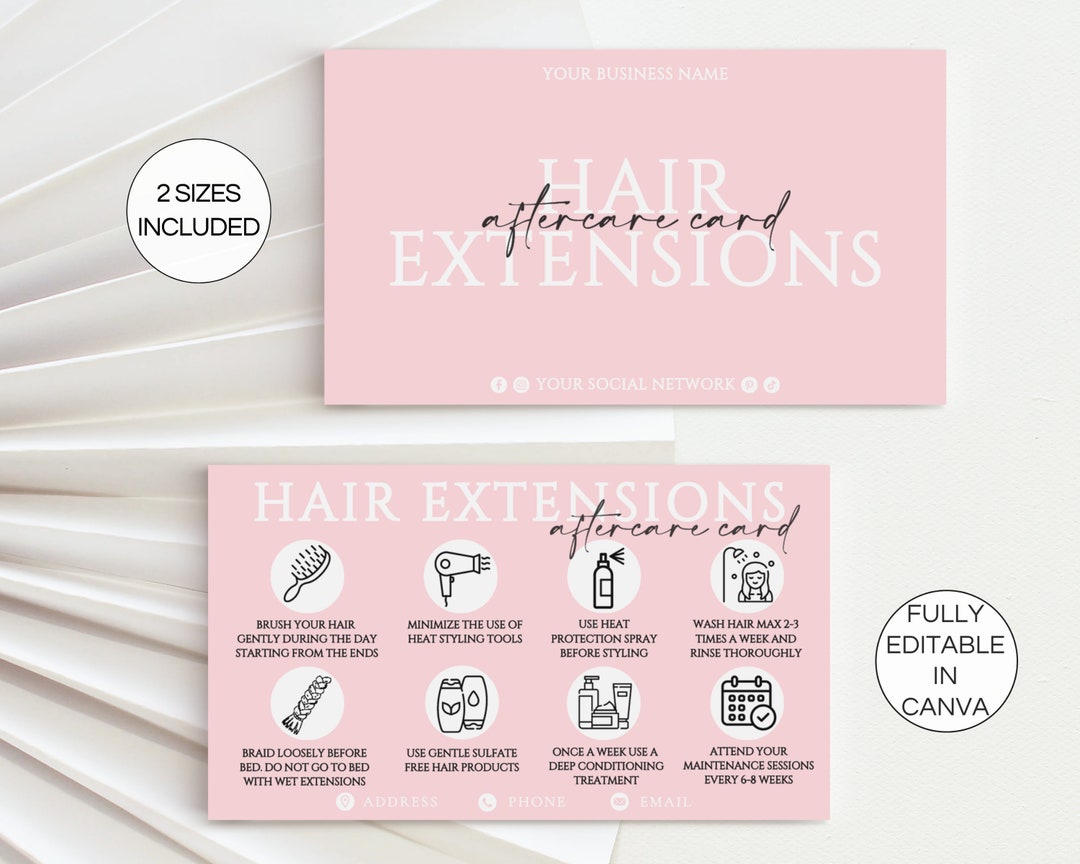 Hair Extensions Aftercare Card, Editable Hair Extension Care Card ...