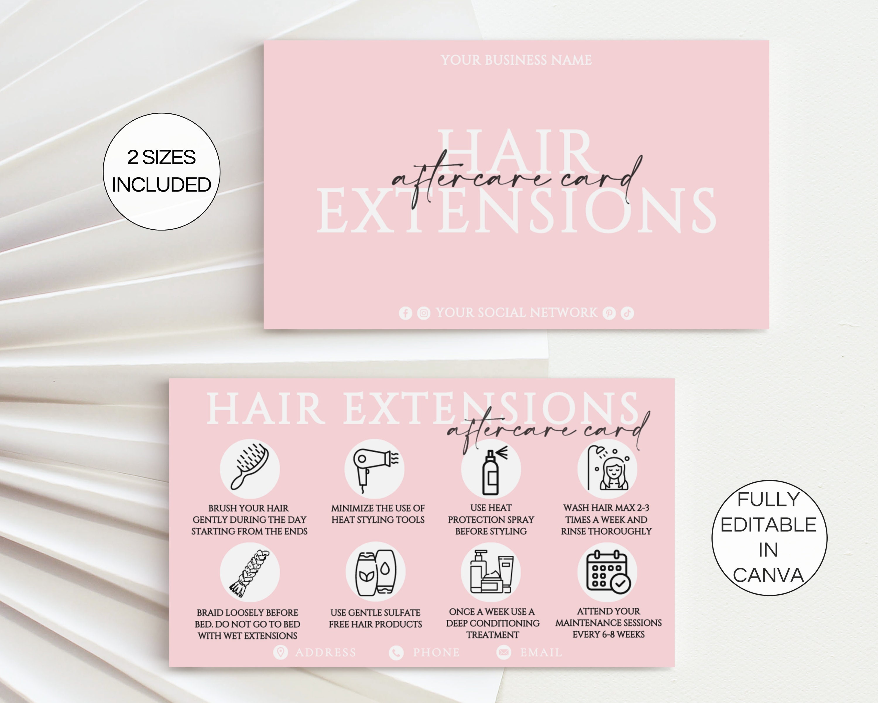 Hair Extensions Aftercare Card, Editable Hair Extension Care Cards ...