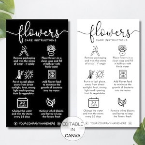 Flowers Care Card Template, Editable Bouquet Care Instructions ...