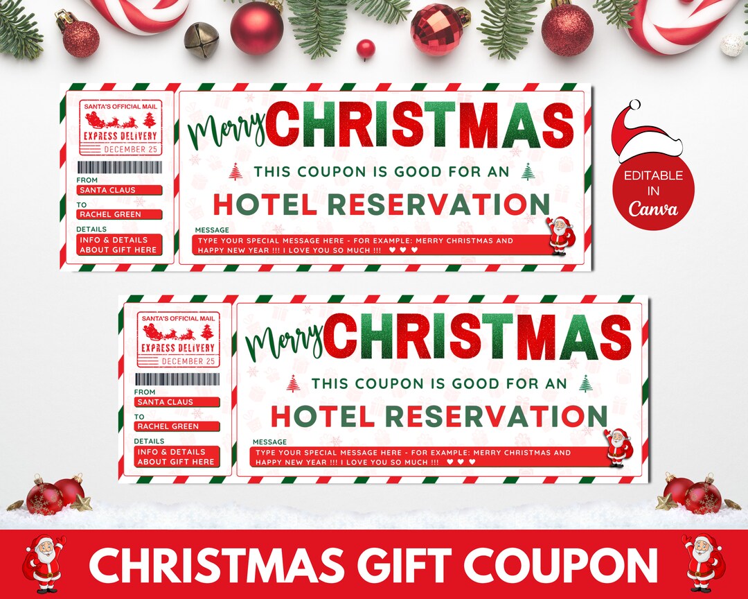 Christmas Hotel Reservation Coupon Template, Editable Christmas Hotel ...