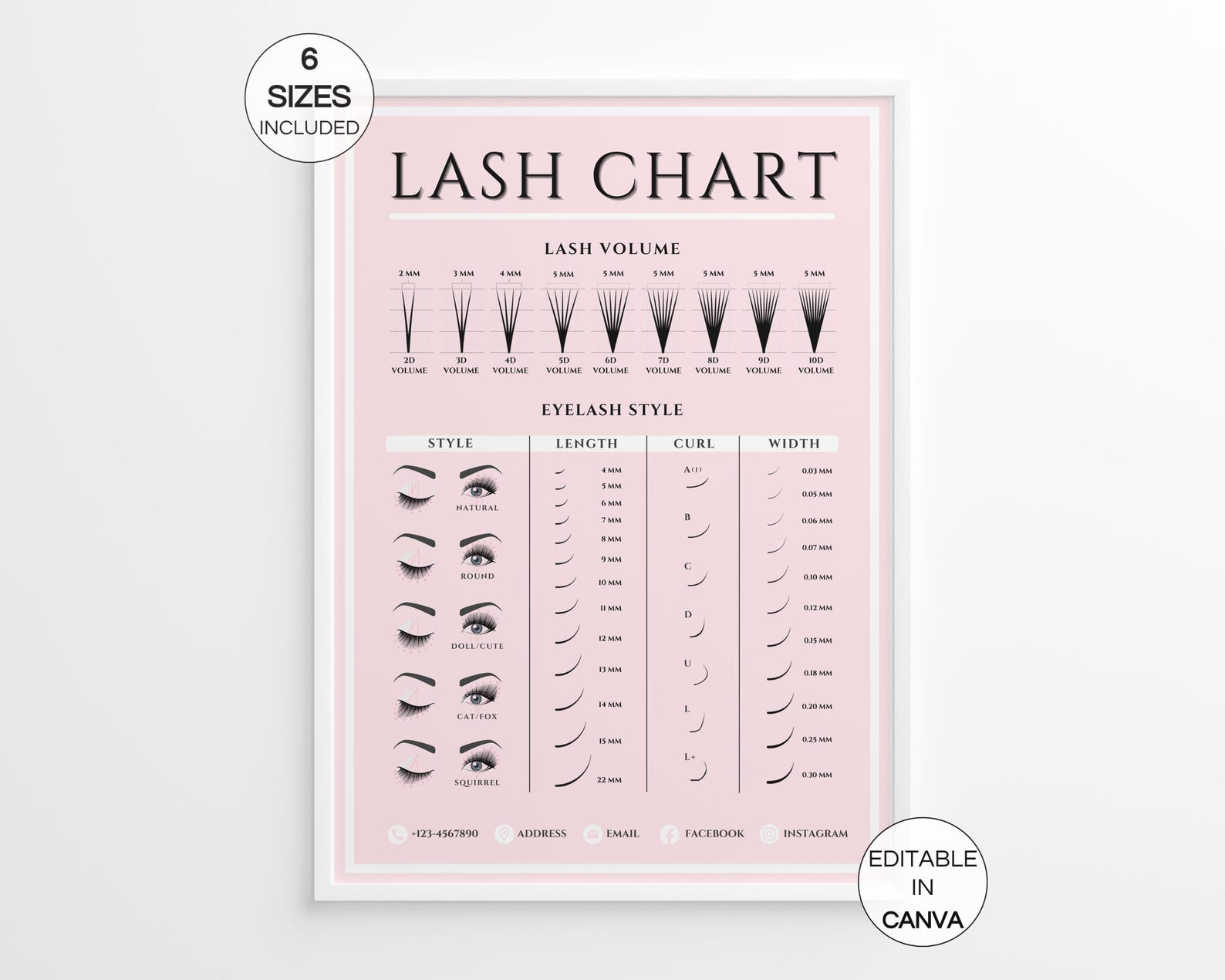 Lash Chart Guide Poster, Digital Eyelash Extension Decor, Editable ...
