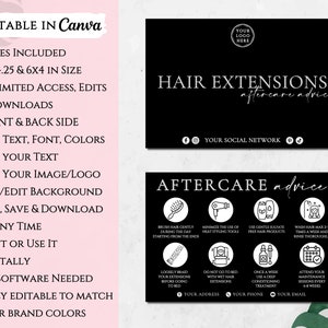 Hair Extensions Care Card, Editable Hair Extension Aftercare, Printable ...