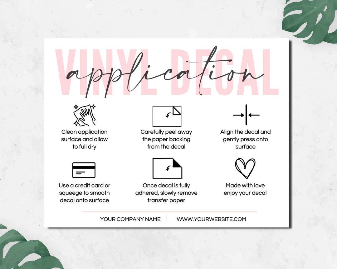 Vinyl Decal Application Instructions Card, Editable Vinyl Care Card, Printable Decal ...