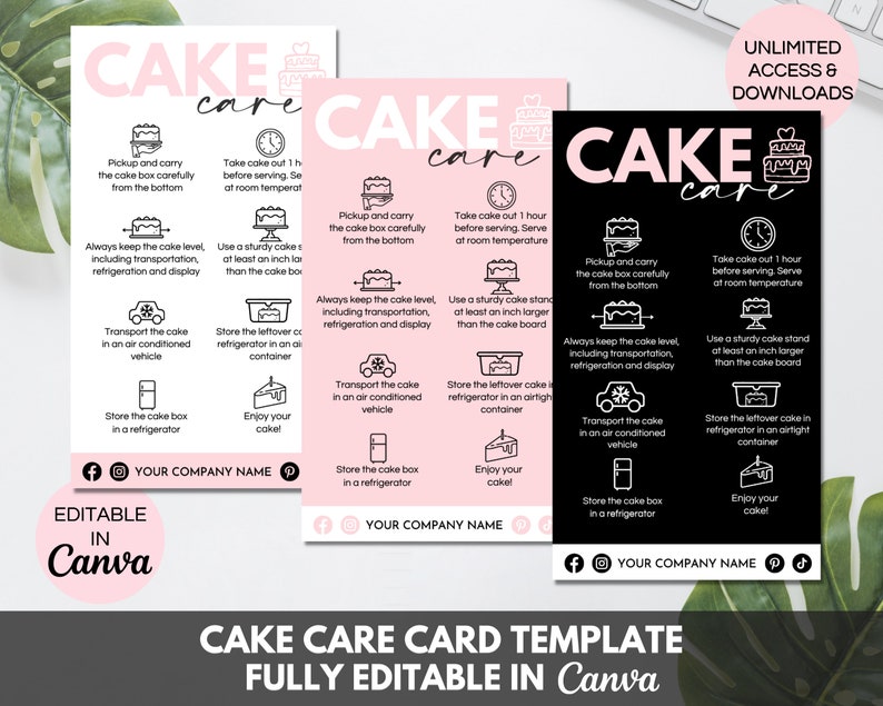 Cake Care Card Template Printable Cake Care Guide Editable - Etsy