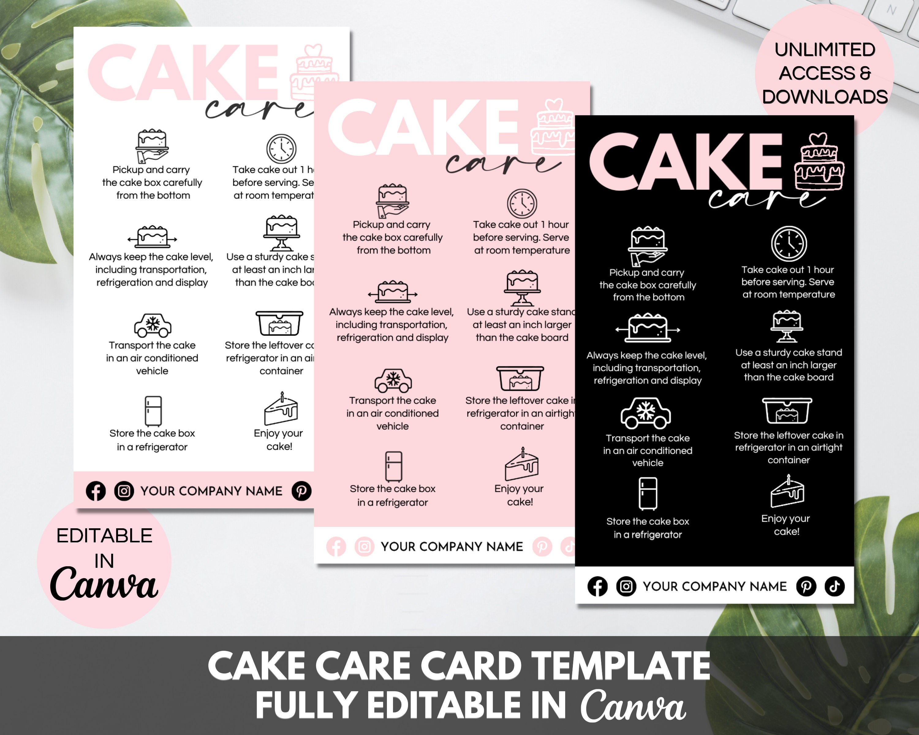 Cake Care Card Template Printable Cake Care Guide Editable - Etsy